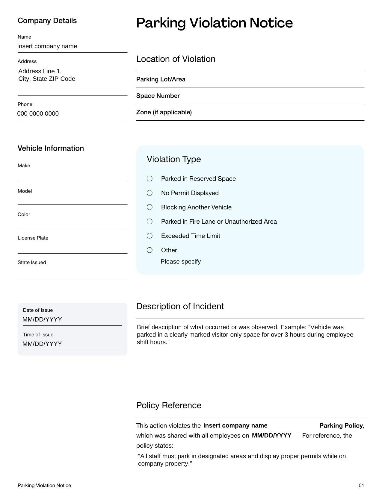 Parking Violation Notice Template | Fill and sign with Lumin