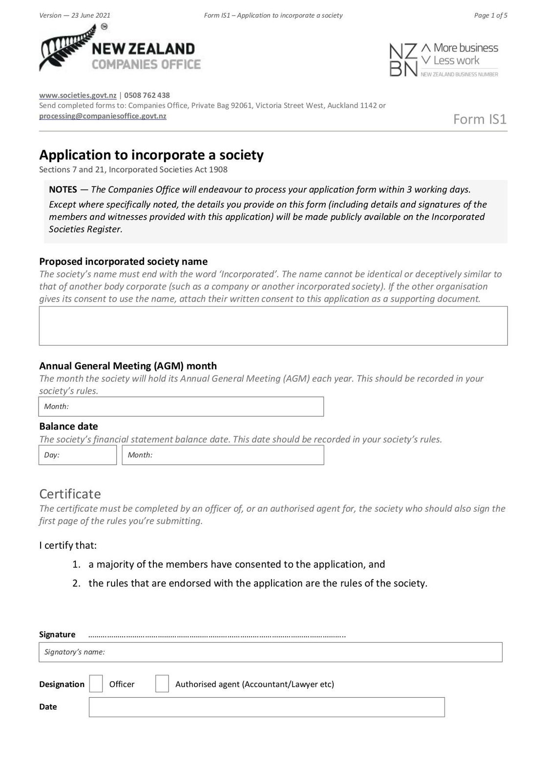 Form IS1 Application to Incorporate a Society | Fill and sign online ...