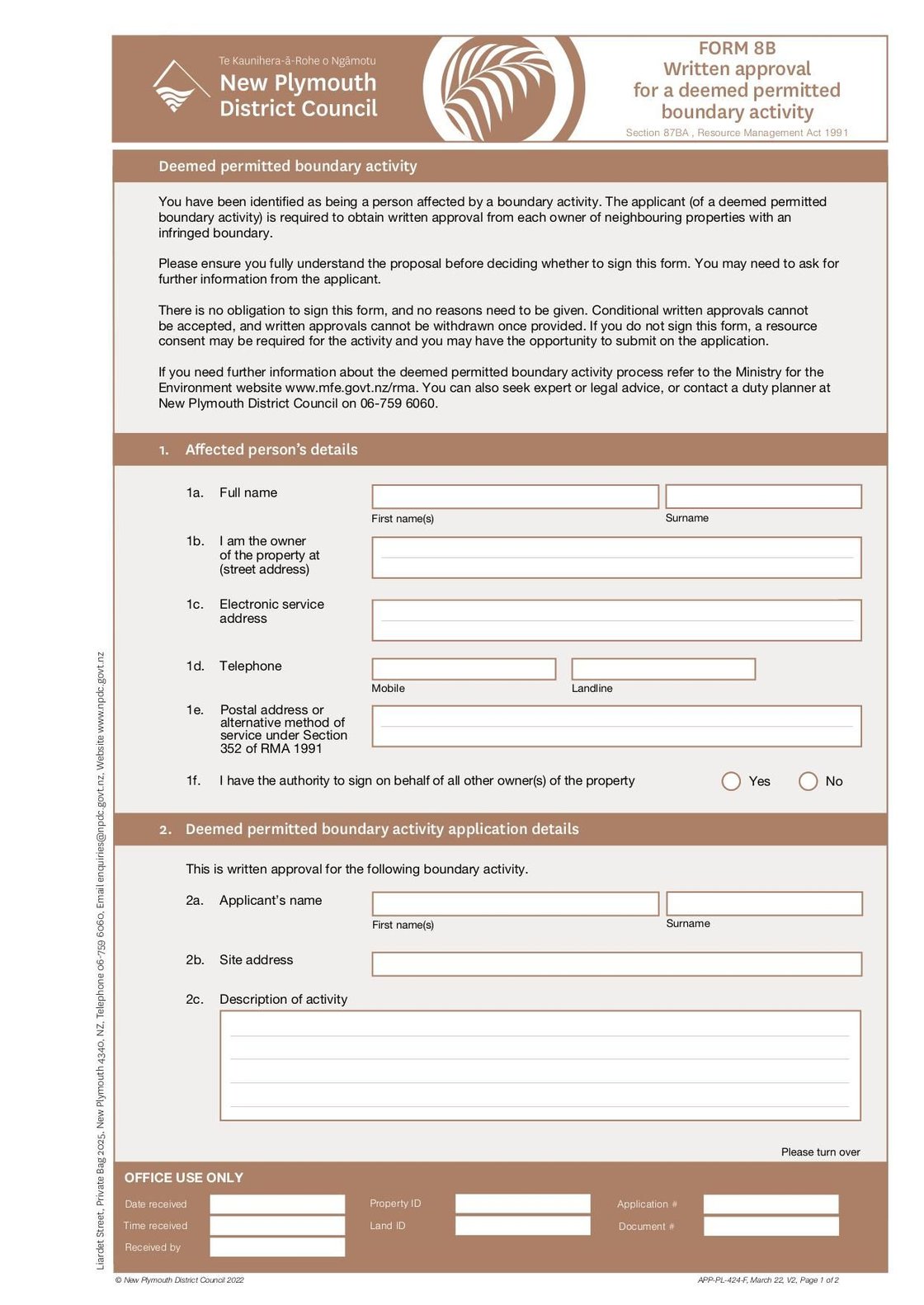 Form 8B Written Approval for a Deemed Permitted Boundary Activity ...