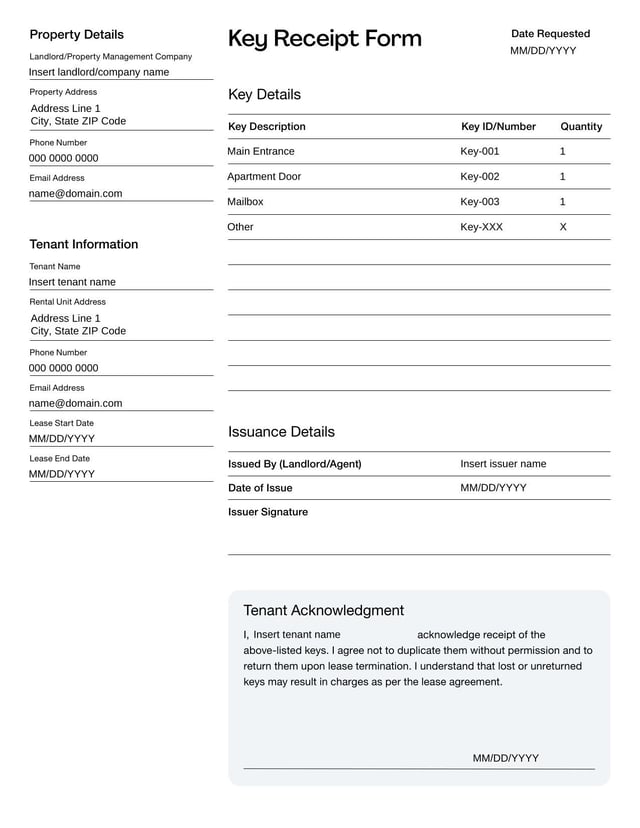Key Receipt Form Template | Fill and sign with Lumin