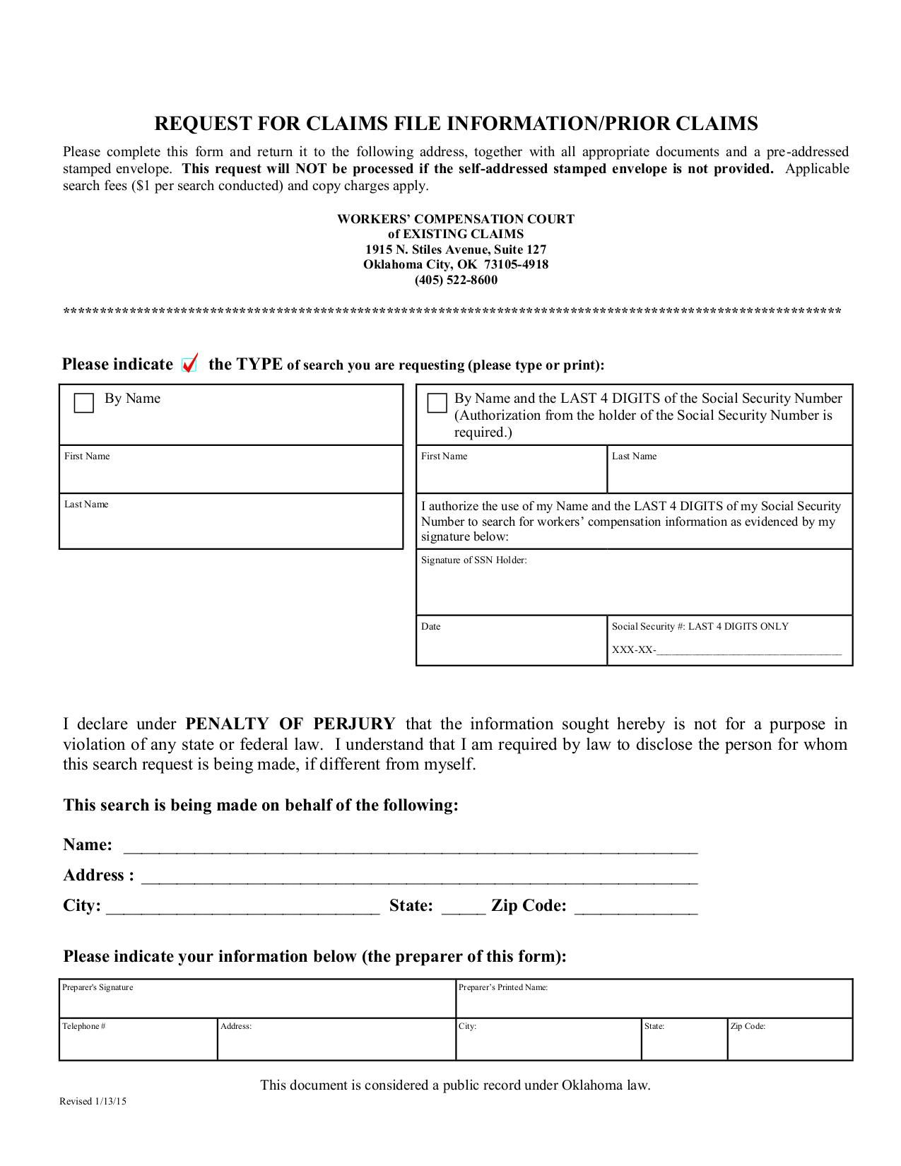 Request for Claims File Information or Prior Claims | Fill and sign ...