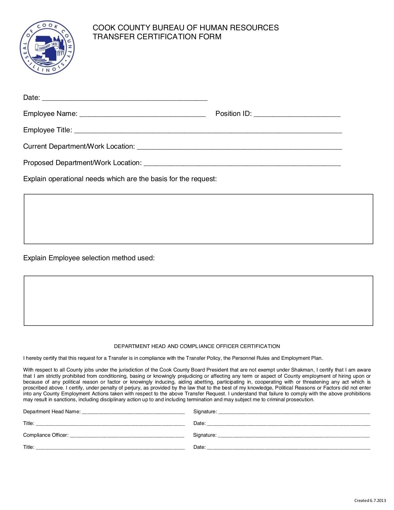Transfer Certification Form | Fill and sign online with Lumin