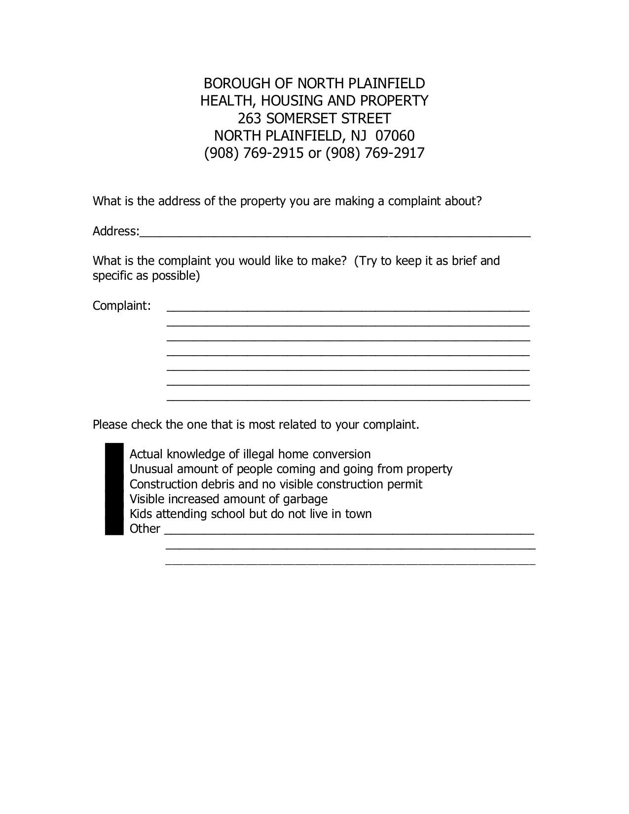Health Housing and Property Complaint Form | Fill and sign online with ...