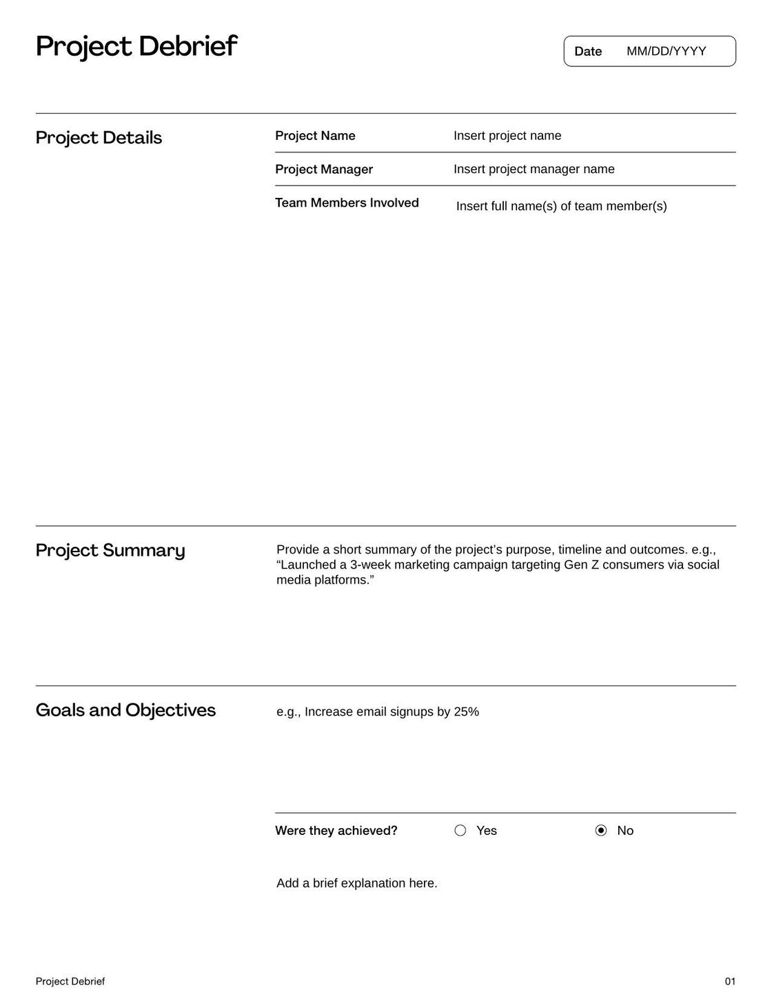 Project Debrief Template | Fill and sign with Lumin