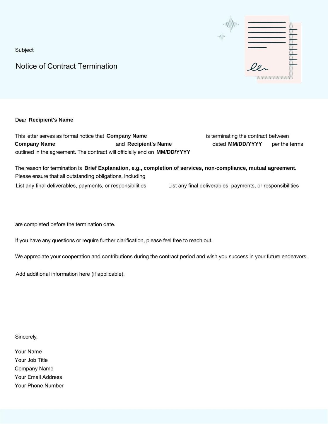 Contract Termination Letter Format