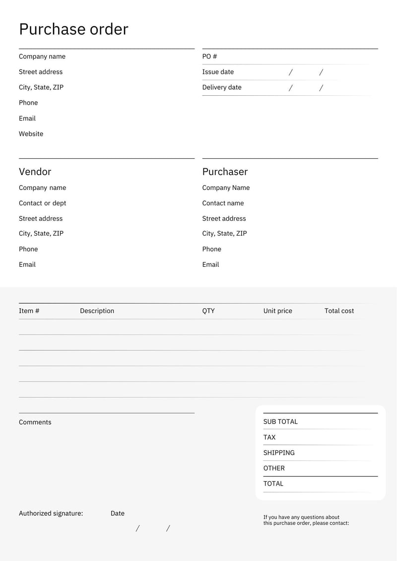 Blank Purchase Order Form