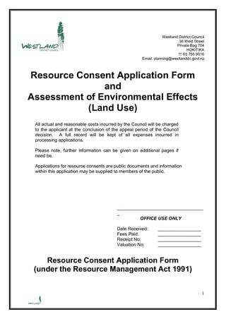 Resource Consent Application Form and Assessment of Environmental ...