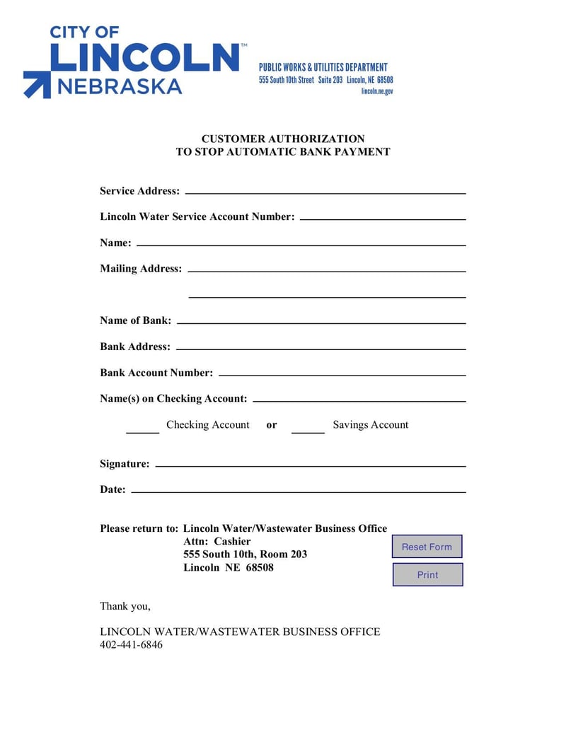 Customer Authorization to Stop Automatic Bank Payment | Fill and sign ...