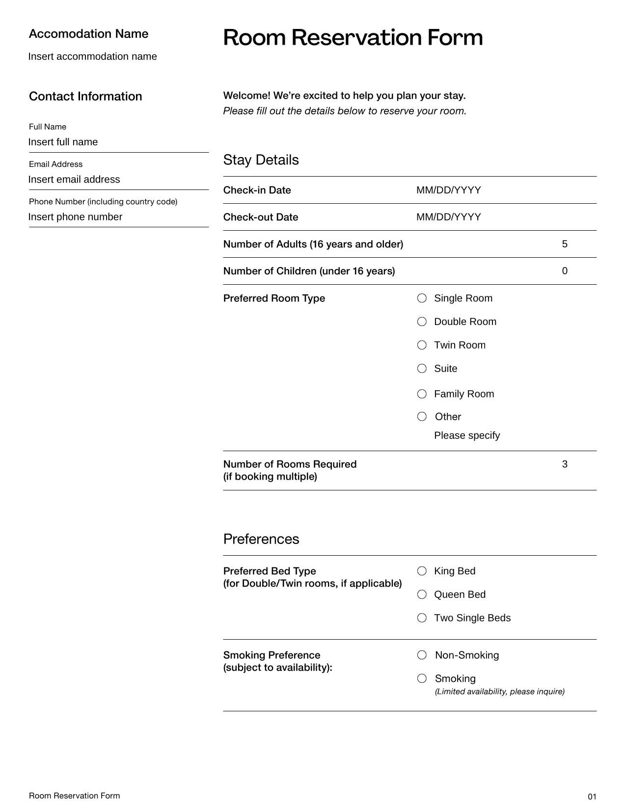 Room Reservation Form Template | Fill and sign with Lumin
