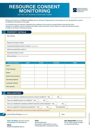 QLDC Resource Consent Monitoring Notice of Works Starting Form | Fill ...