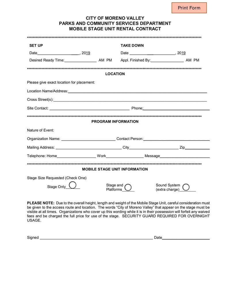 Mobile Stage Reservation Application Form | Fill and sign online with Lumin