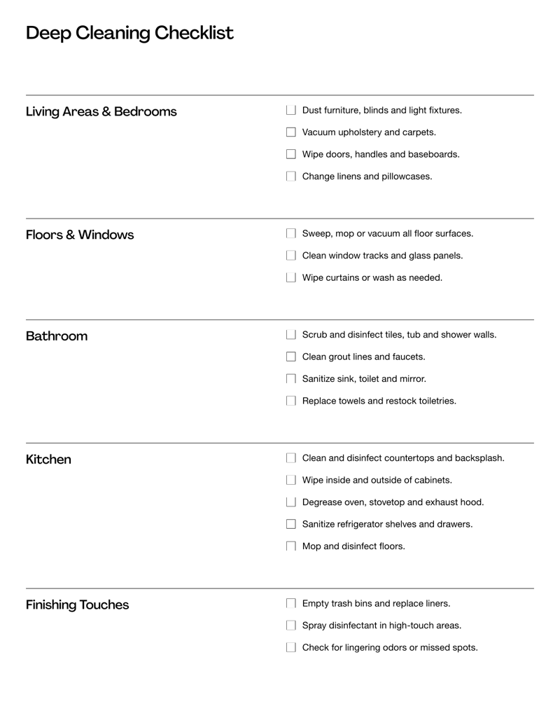Basic Deep Cleaning Checklist Template | Fill and sign online with Lumin