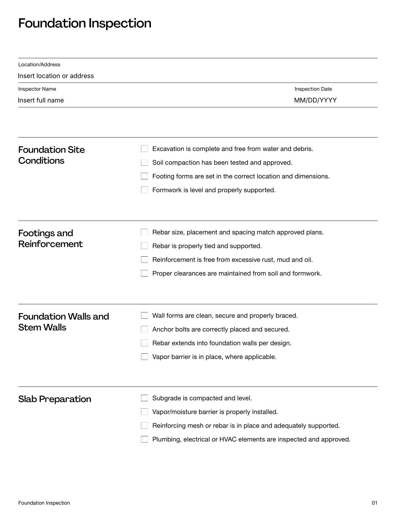 Foundation Inspection Checklist Template | Fill and sign with Lumin