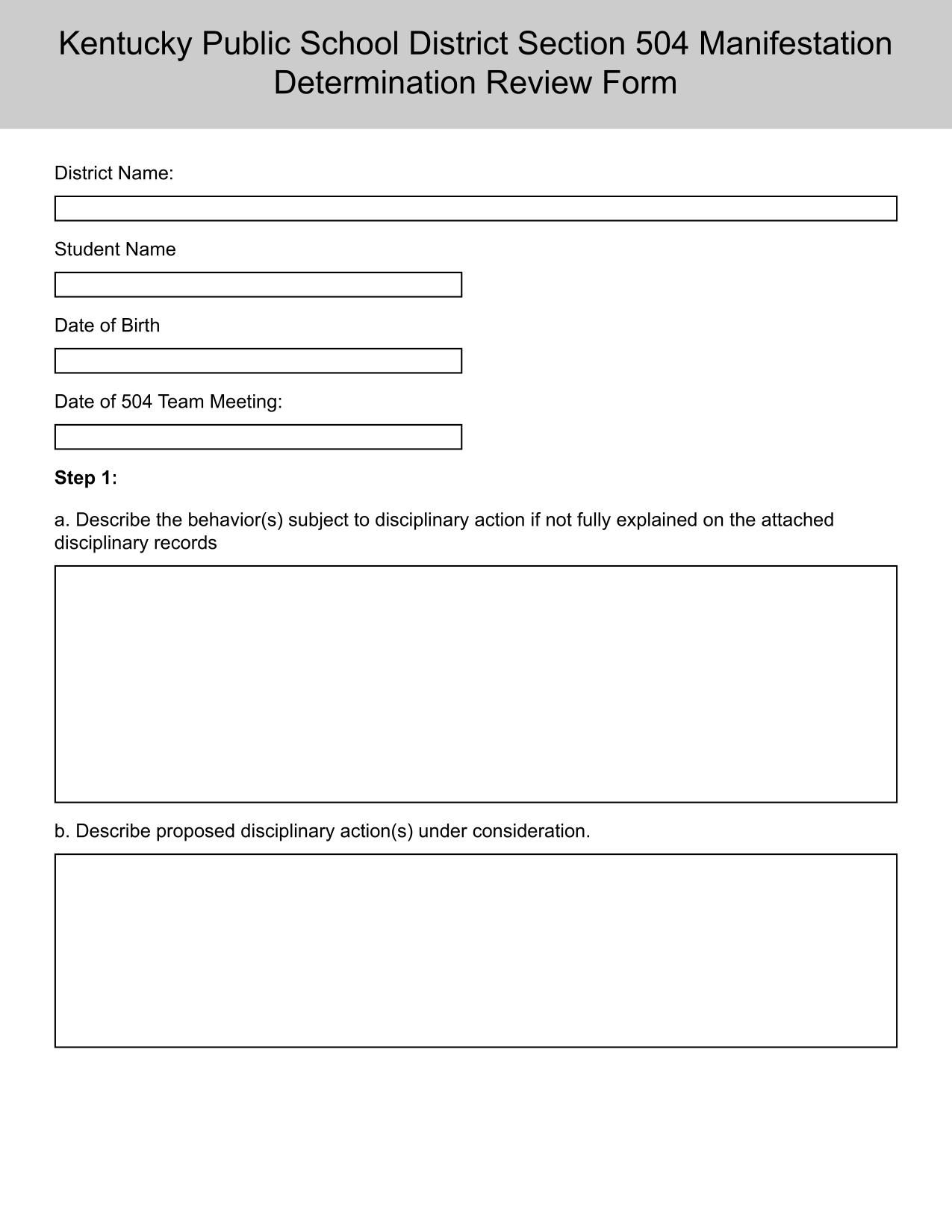 Kentucky Public School District Section 504 Manifestation Determination ...