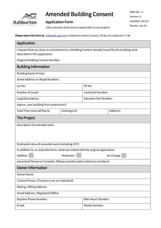 BAM 002 A Amended Building Consent Application 1 | Fill and sign online ...