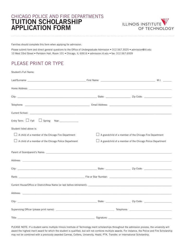 Illinois Institute of Technology Tuition Scholarship Application Form ...