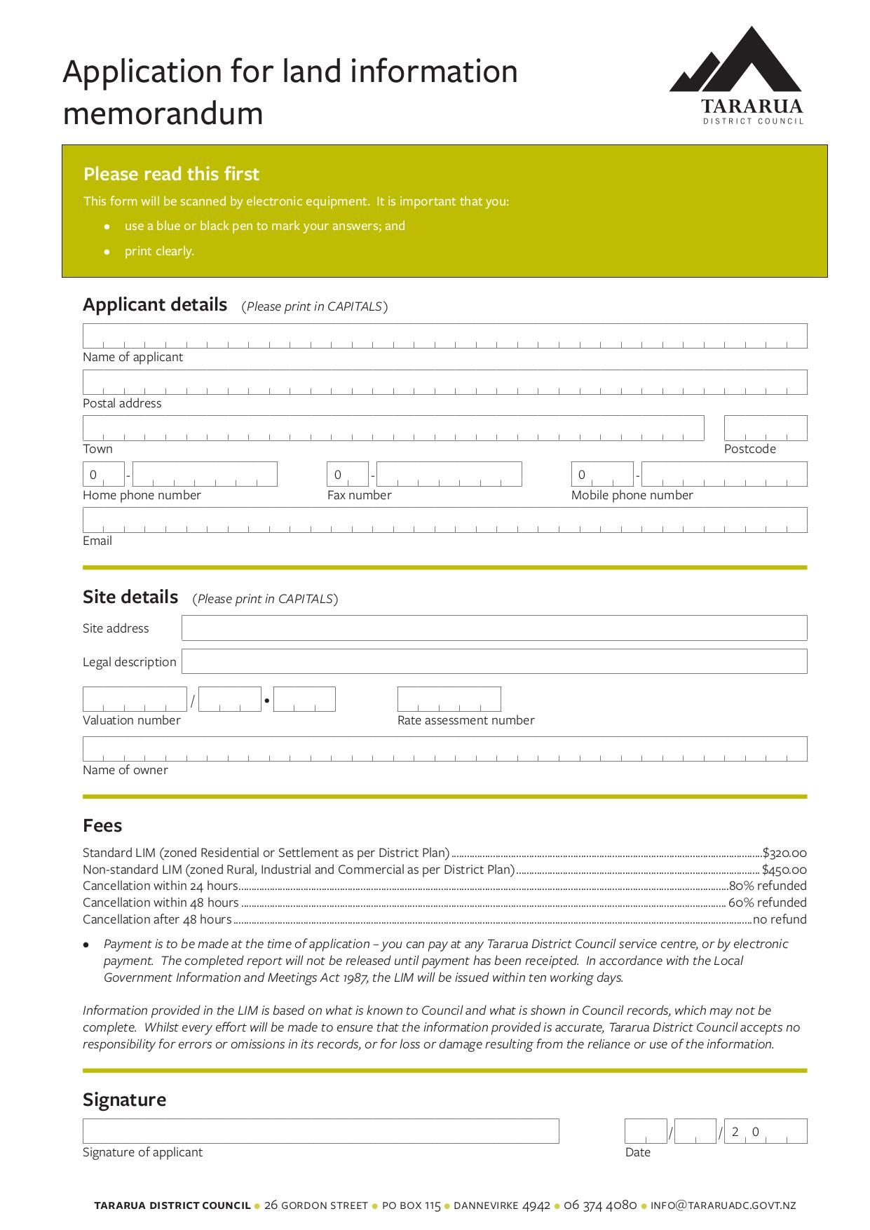 Application for Land Information Memorandum (LIM) | Fill and sign ...