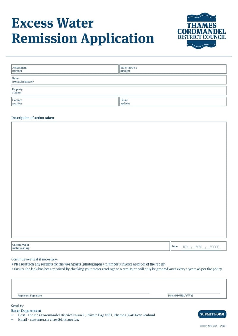 Excess Water Remission Application | Fill and sign online with Lumin