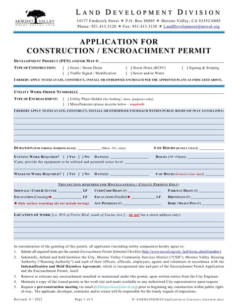Application for Construction/Encroachment Permit | Fill and sign online ...