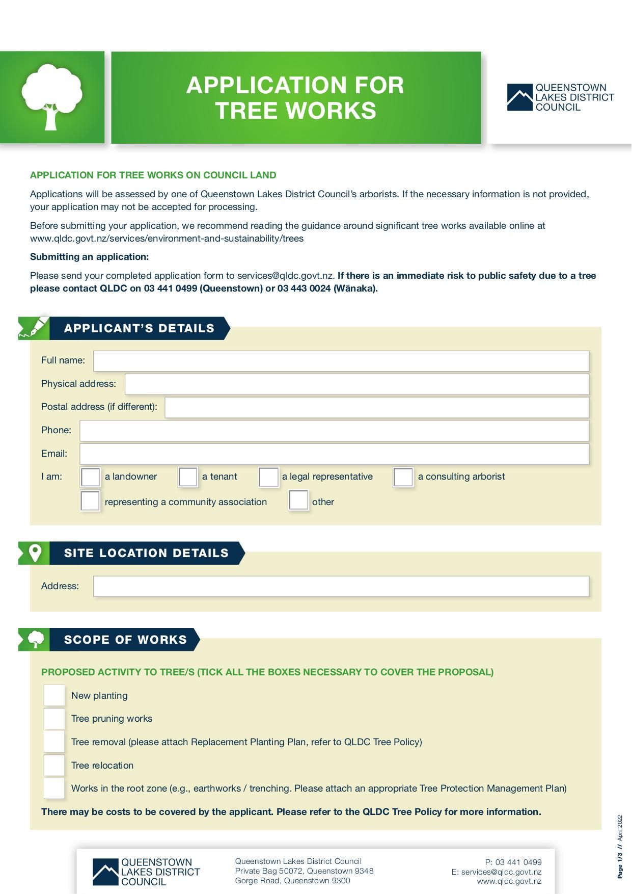 QLDC Application for Tree Works | Fill and sign online with Lumin