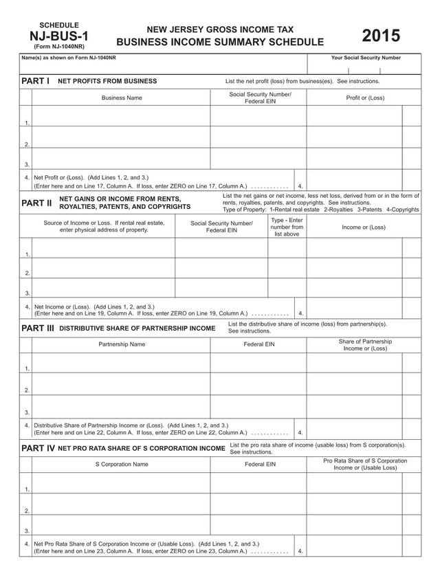 Schedule NJ-BUS-1 Form NJ-1040NR | Fill and sign online with Lumin