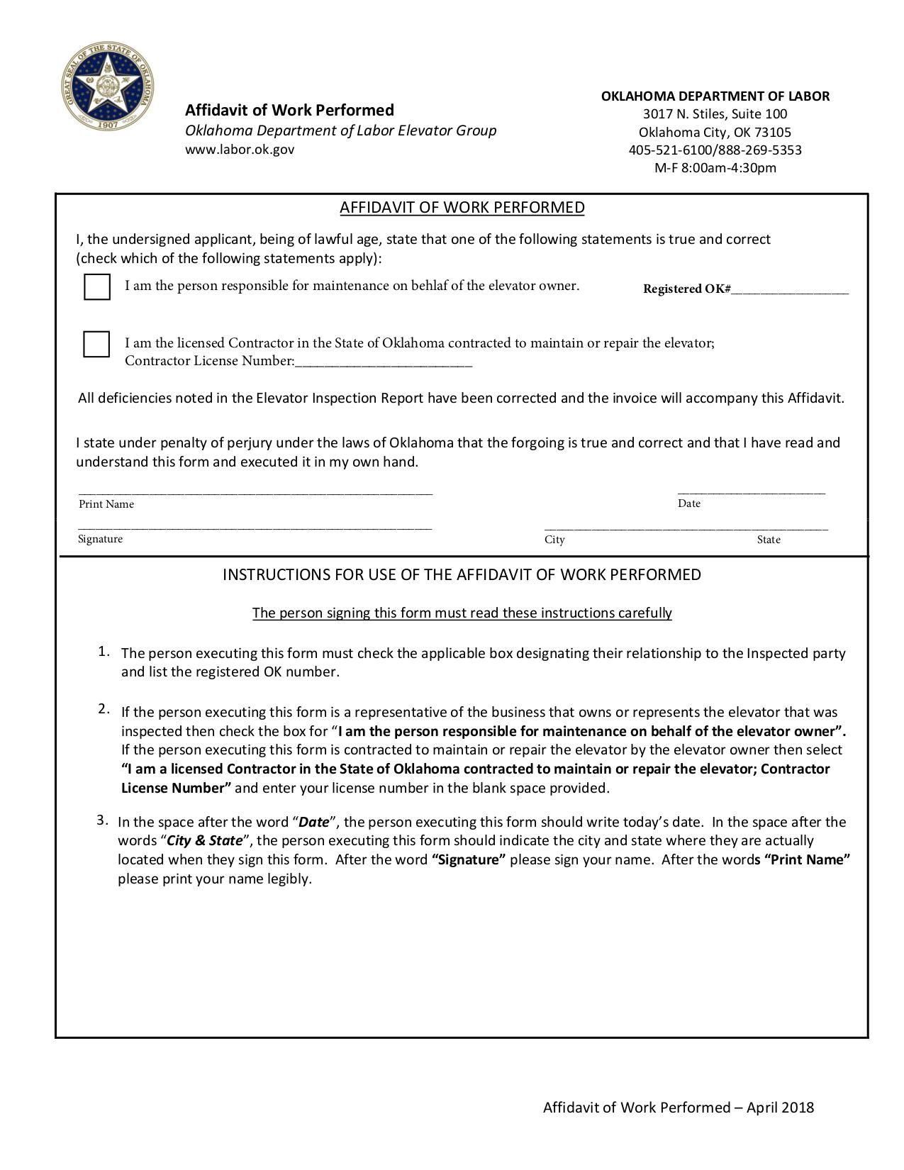 Affidavit of Work Performed | Fill and sign online with Lumin