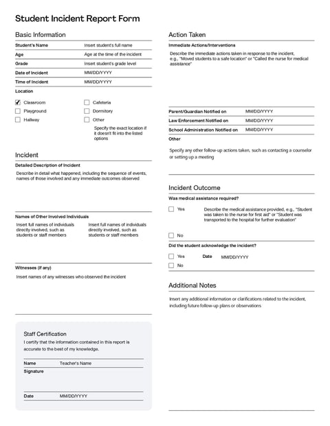Student Incident Report Form Template | Fill and sign with Lumin