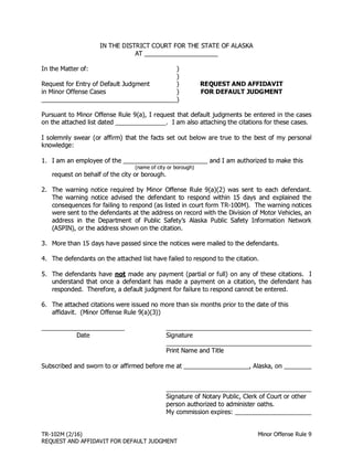 Request And Affidavit For Default Judgment (Form TR-102M) | Fill and sign online with Lumin