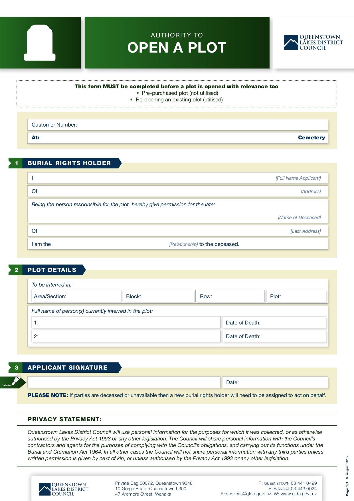 Authority to Open a Plot Form | Fill and sign online with Lumin