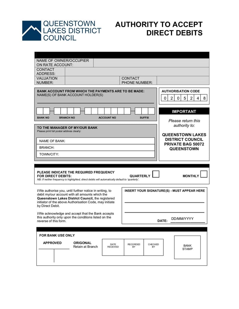 Authority to Accept Direct Debit Application Form | Fill and sign ...