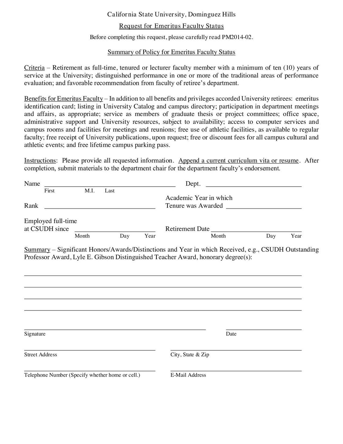 Request for Emeritus Faculty Status | Fill and sign online with Lumin