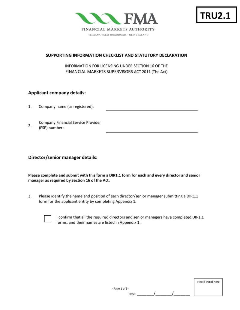 TRU 2.1 Supporting Information Checklist and Statutory Declaration Form | Fill and sign online ...