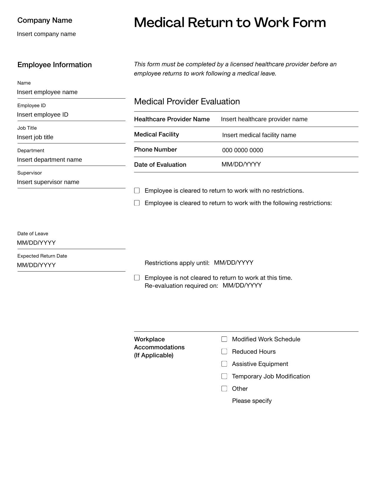 Medical Return to Work Form Template | Fill and sign with Lumin
