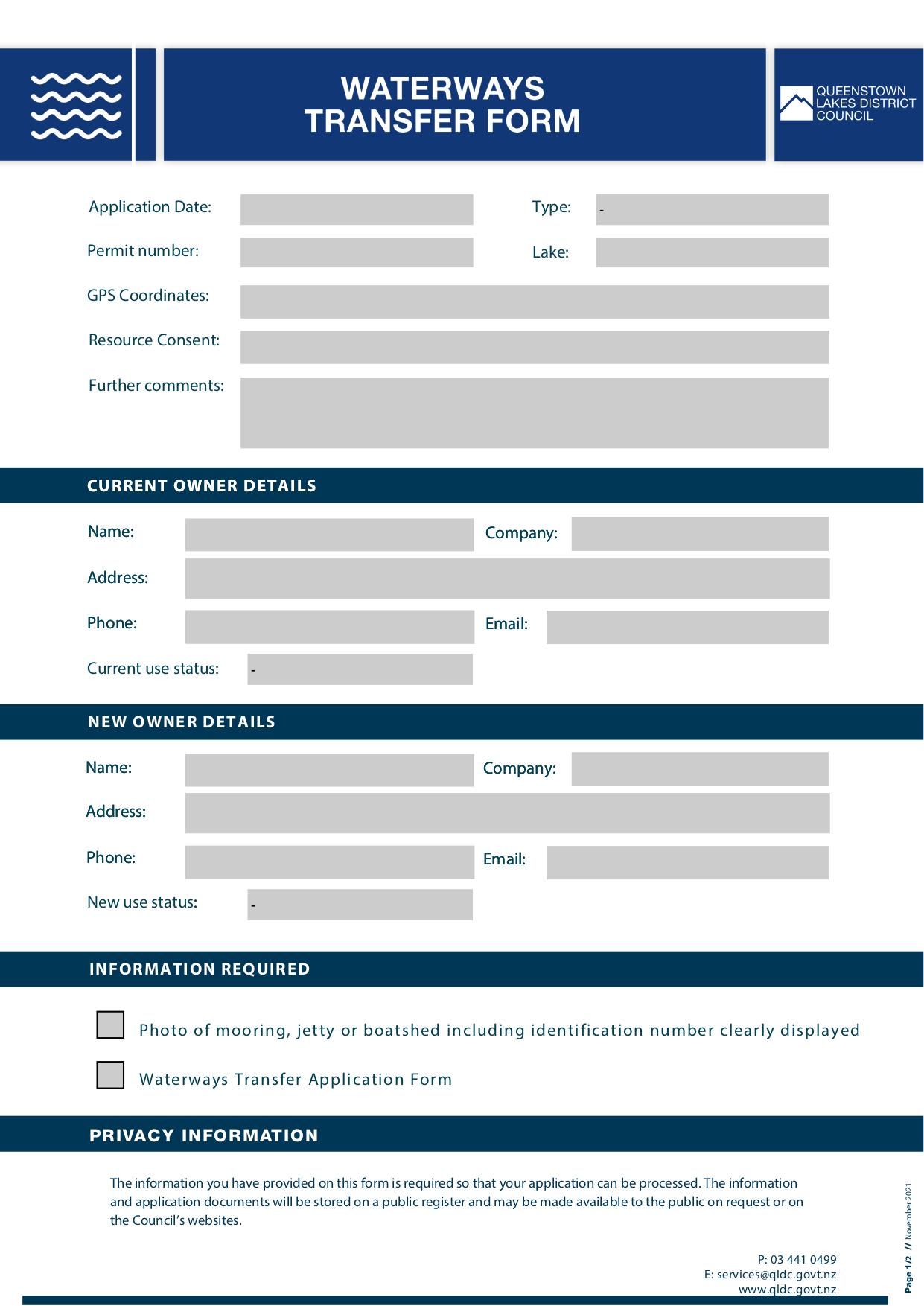 QLDC Waterways Transfer Form | Fill and sign online with Lumin