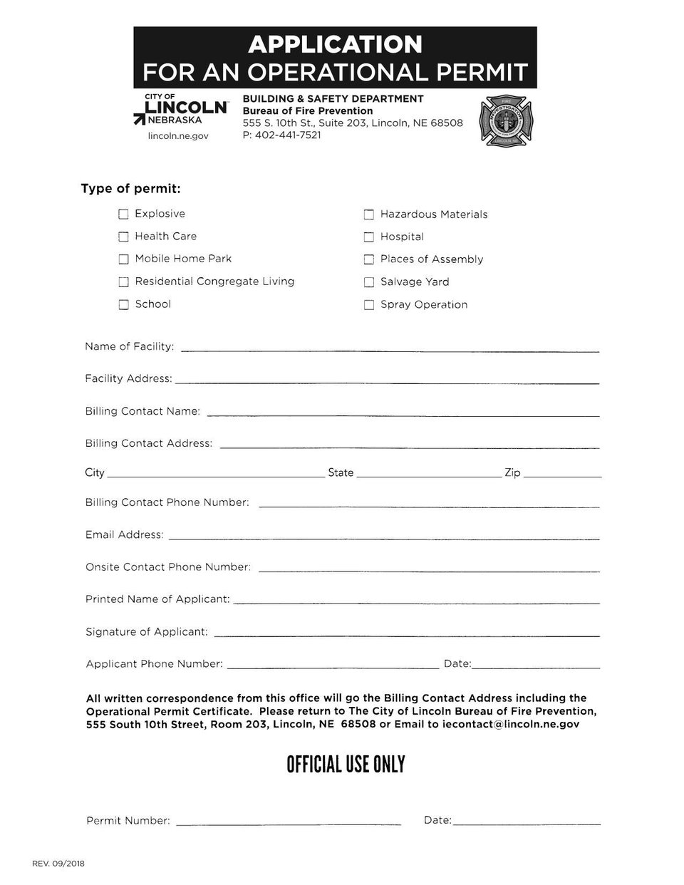 City of Lincoln Application for an Operational Permit | Fill and sign ...
