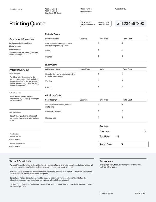 Painting Quote Template | Fill and sign with Lumin