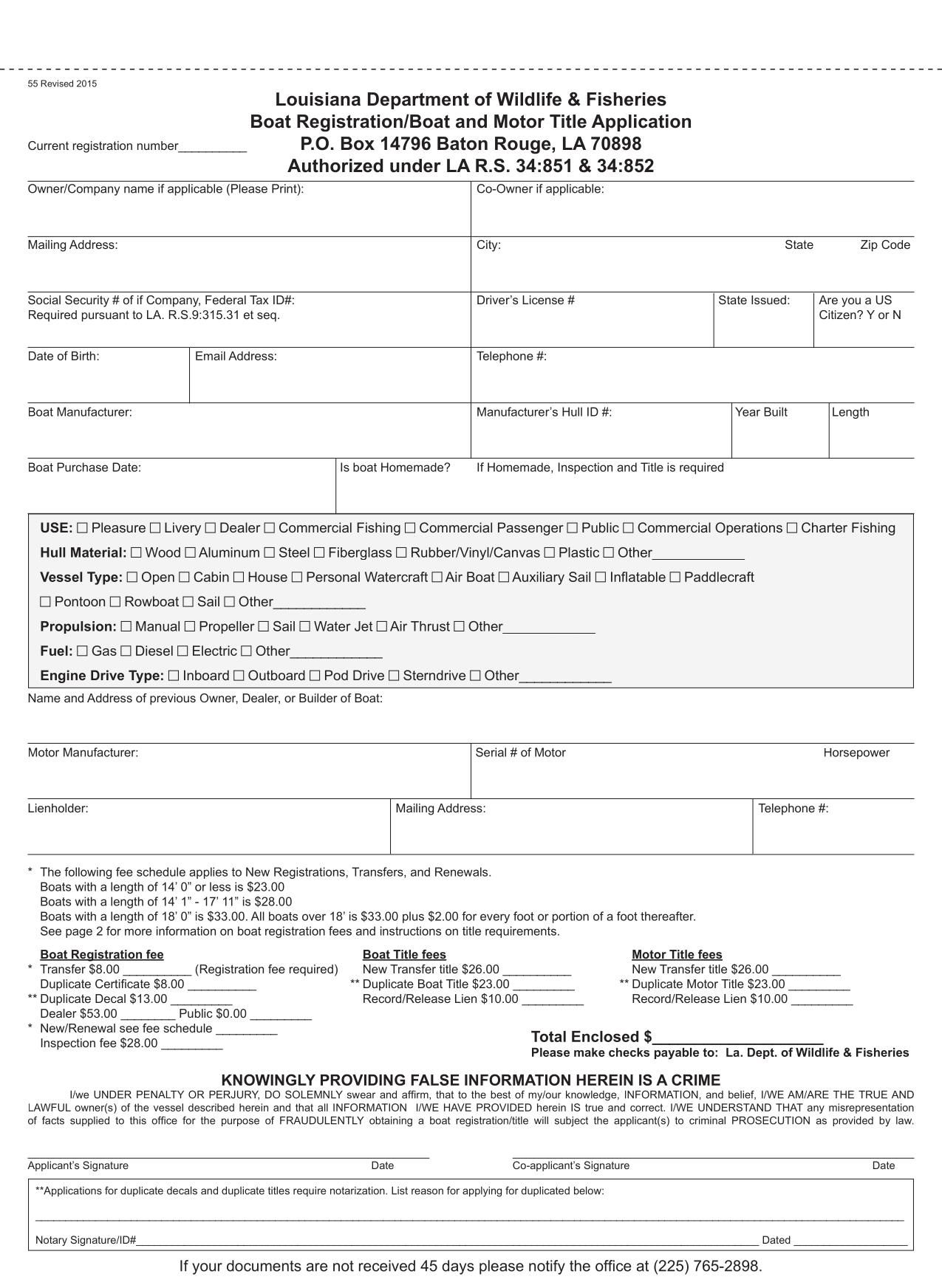 Boat Registration/Boat and Motor Title Application (2015) | Fill and ...
