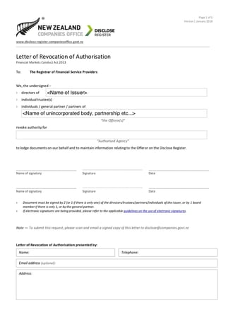 Letter of Revocation of Authorisation FMC Act | Fill and sign online ...