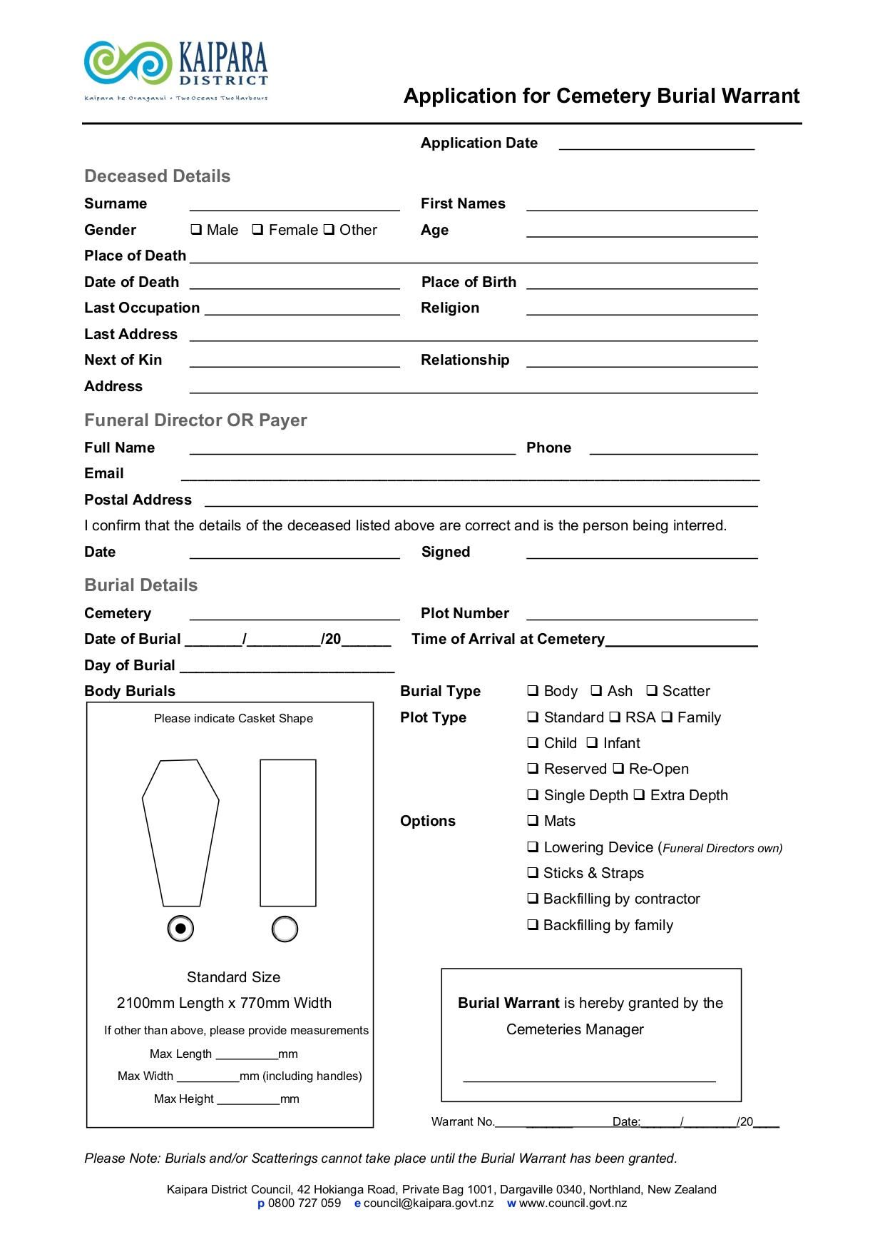 Application for Cemetery Burial Warrant | Fill and sign online with Lumin