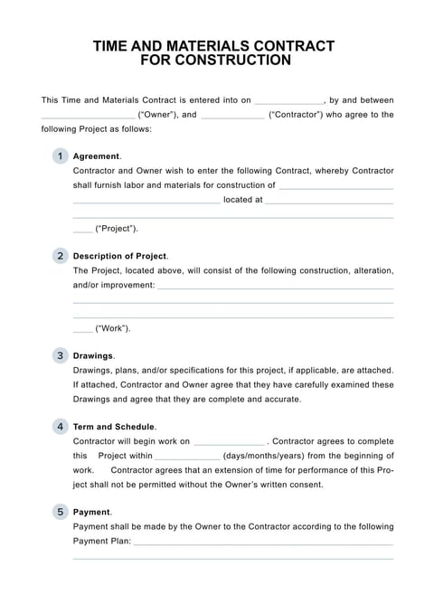 Time and Materials Contract for Construction Template | Fill and sign ...