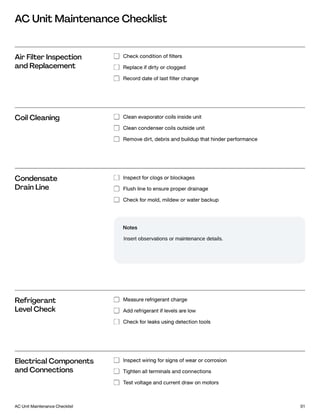 AC Unit Maintenance Checklist Template | Fill and sign with Lumin