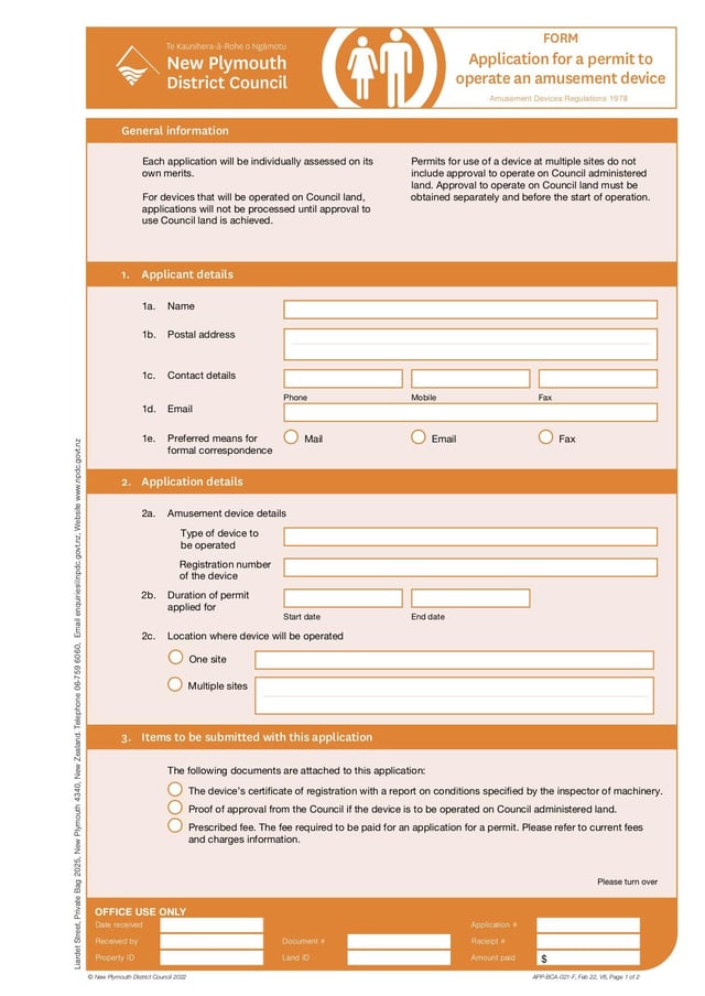 Application for a Permit to Operate an Amusement Device | Fill and sign ...