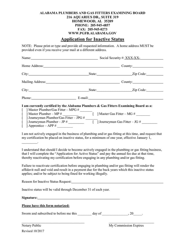 Application for Inactive Status | Fill and sign online with Lumin