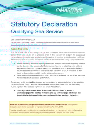 Statutory Declaration Qualifying Sea Service | Fill and sign online with Lumin