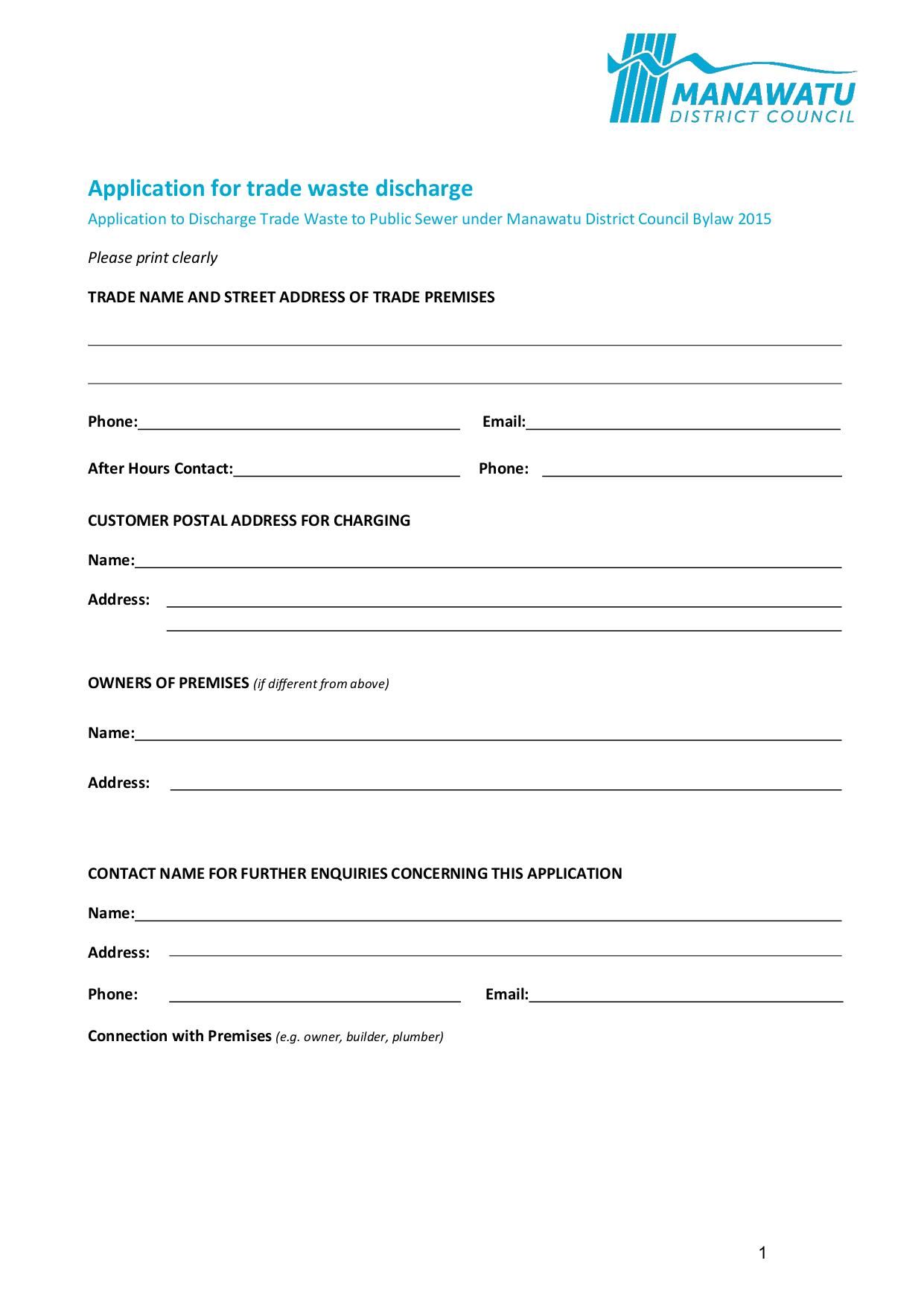 Application for trade waste discharge Form | Fill and sign online with ...