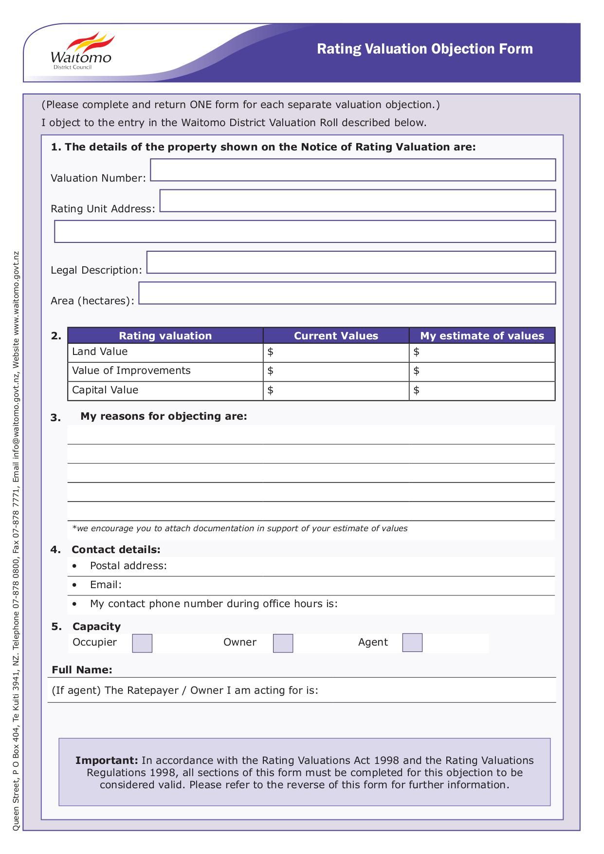 Rating Valuation Objection Form | Fill and sign online with Lumin