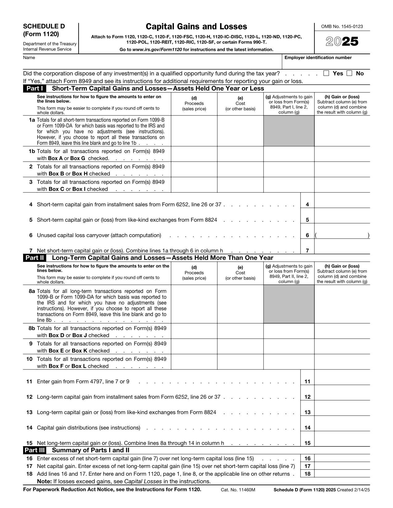 Schedule D (Form 1120)