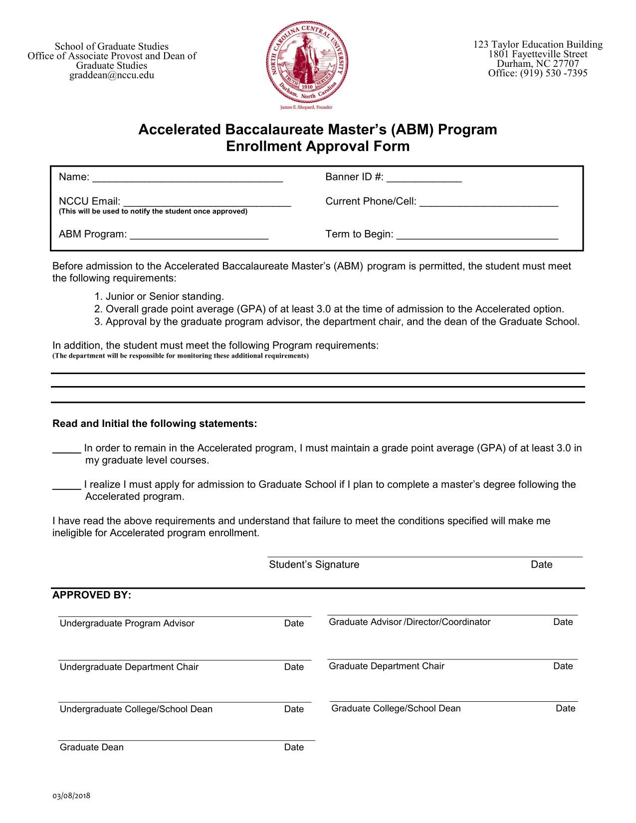 NCU School of Graduate Studies Office of Accelerated Baccalaureate ...