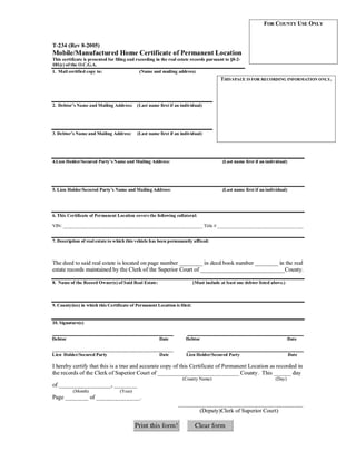 Mobile Manufactured Home Certificate of Permanent Location | Fill and ...