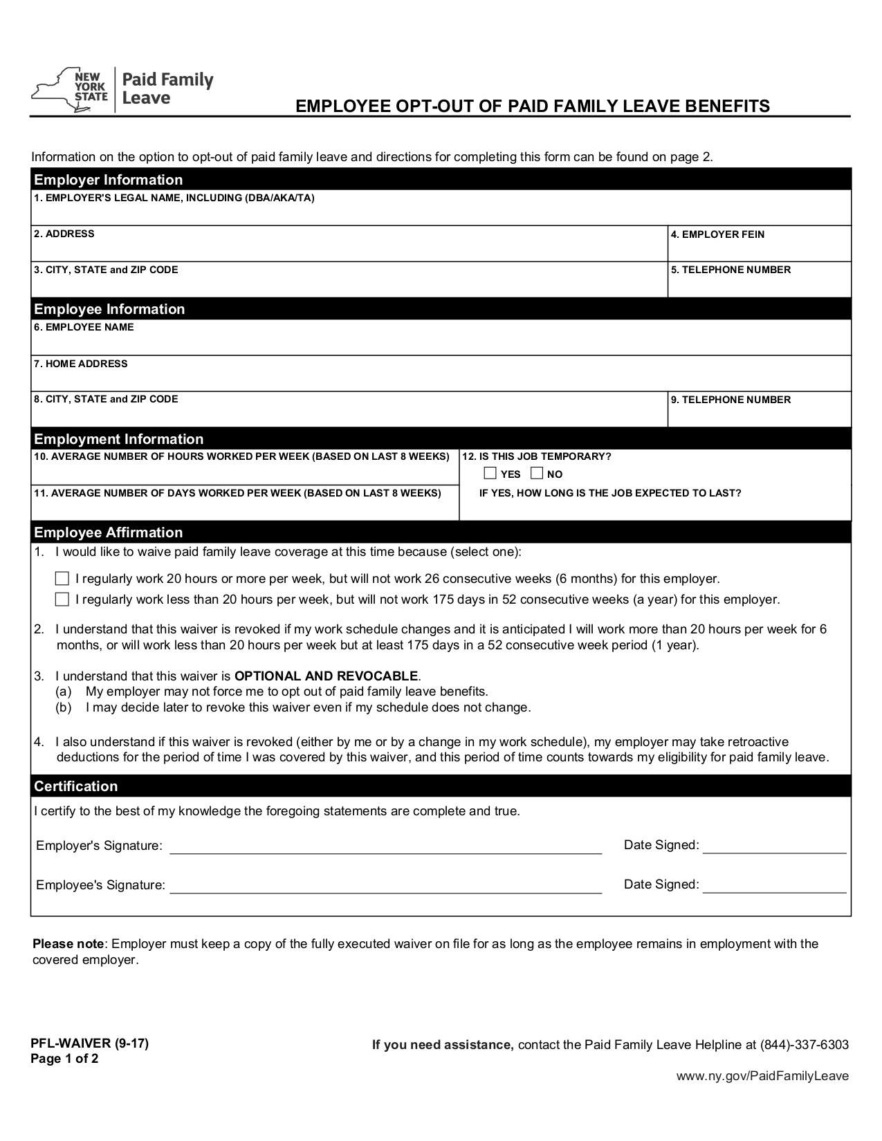 Employee Opt-Out Of Paid Family Leave Benefits Form | Fill and sign ...